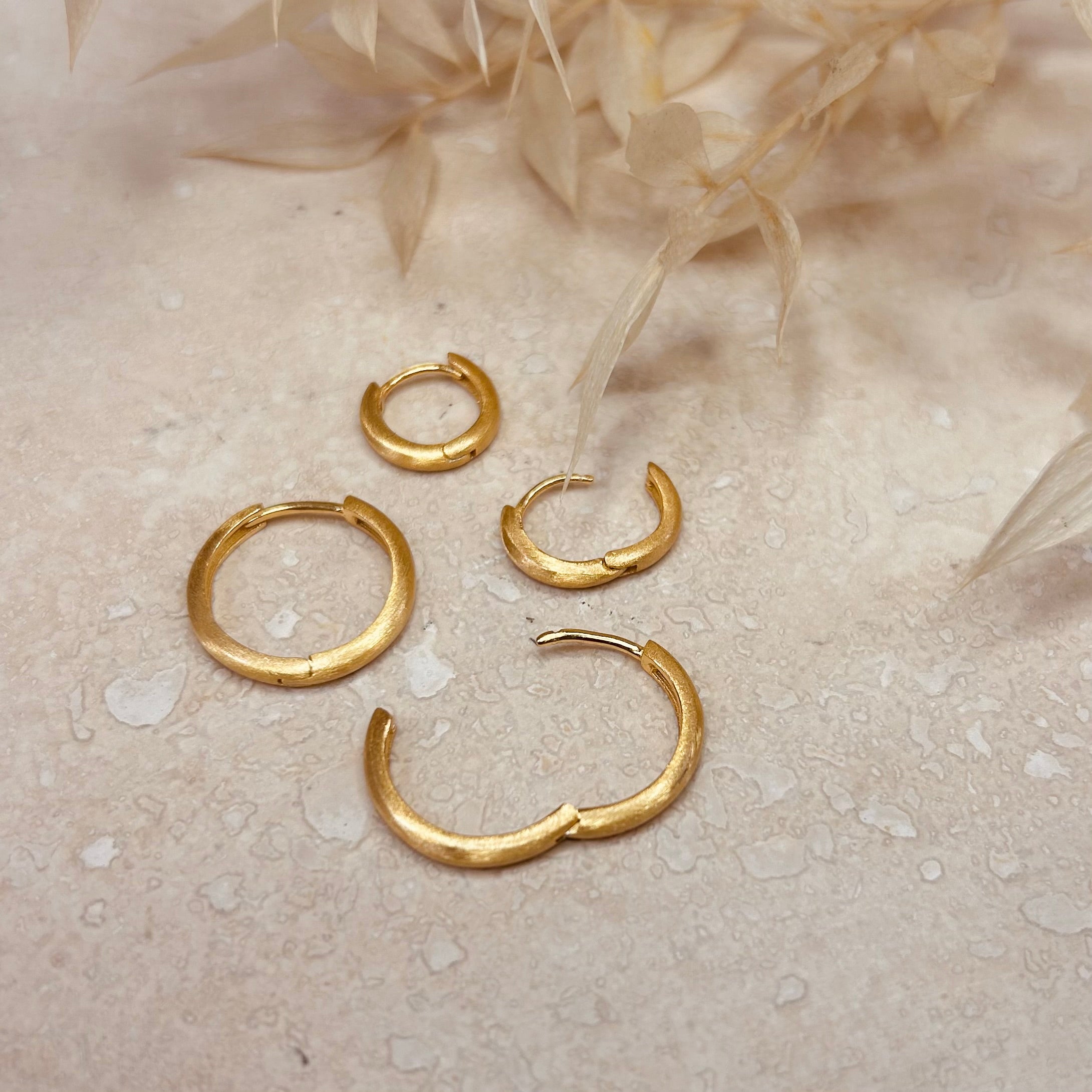 Brushed Gold Minimal Hoops – Little Nell Jewellery