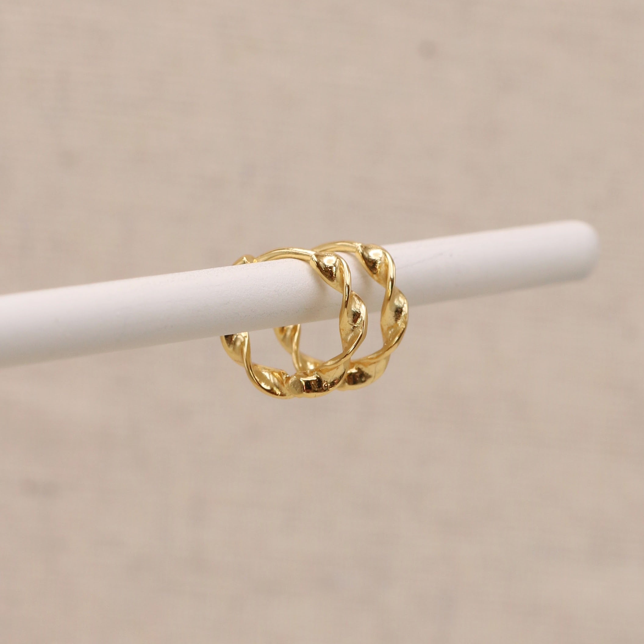Twisted Gold Huggie Hoops – Little Nell Jewellery
