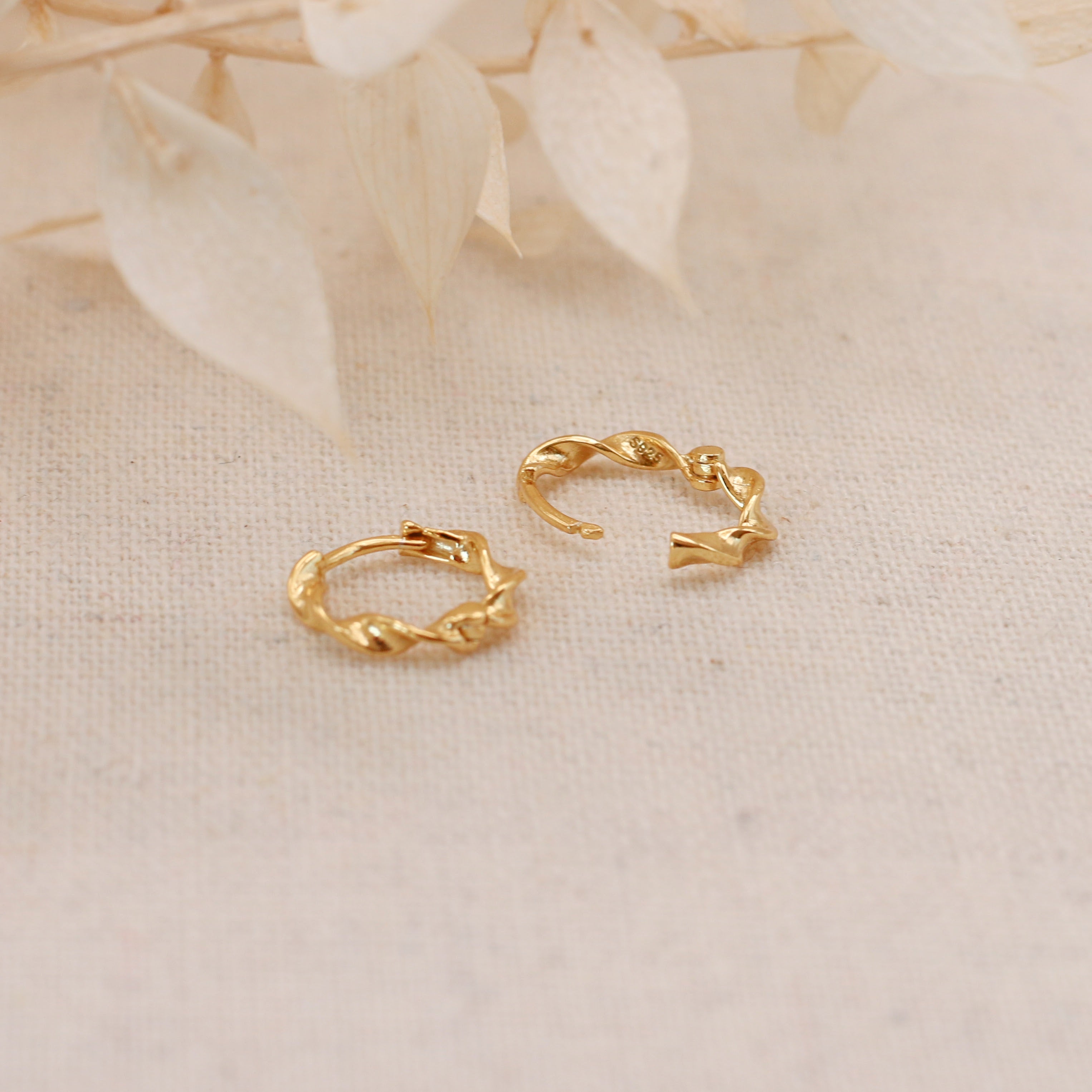 Twisted Gold Huggie Hoops – Little Nell Jewellery