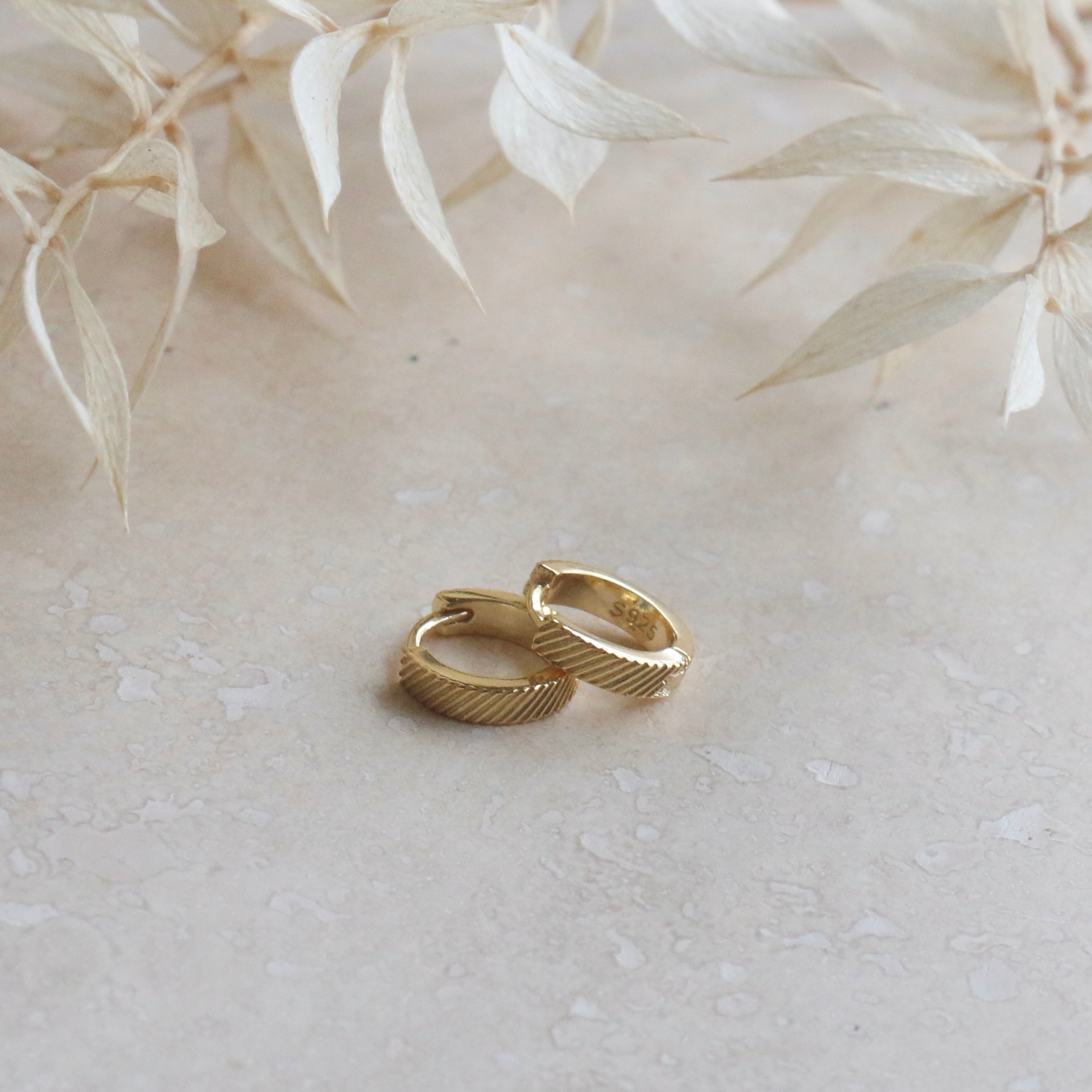 Gold Etched Huggie Hoops – Little Nell Jewellery
